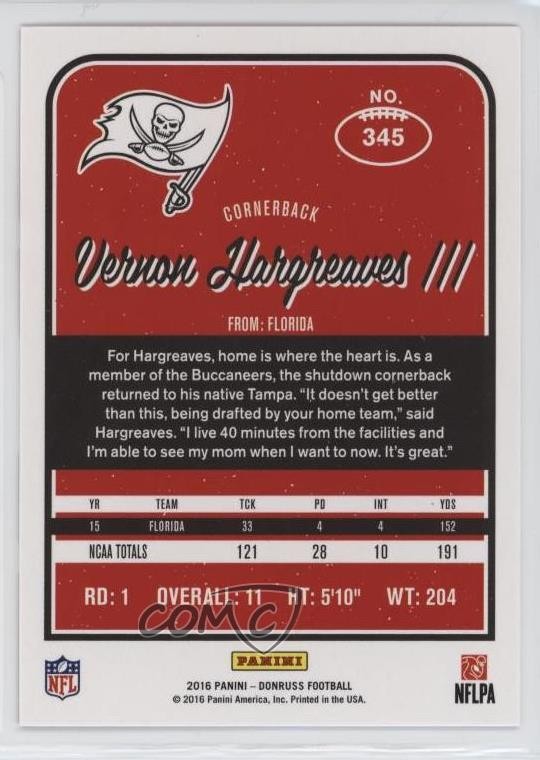 2016 Donruss Rookies Press Proof Blue Vernon Hargreaves III #345 Rookie ...