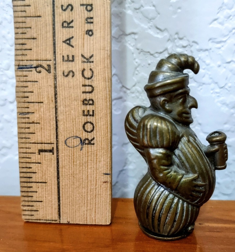 ANTIQUE BRASS CASE MATCH BOX Headed to Bed Metal Court Jester Safe | eBay