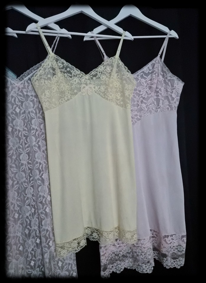 Vintage PASTEL Mixed Brands SLIP Dress LOT All NYLON Soft Colors ...