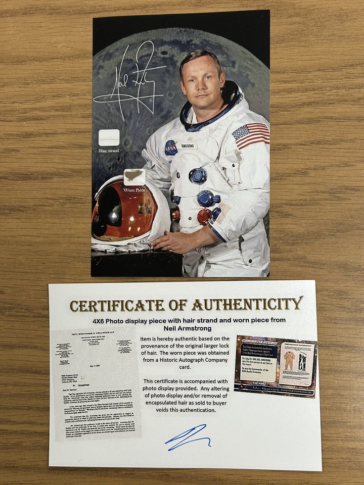 Neil Armstrong Hair Strand & Worn Astronaut First Man Moon NASA Relic ...