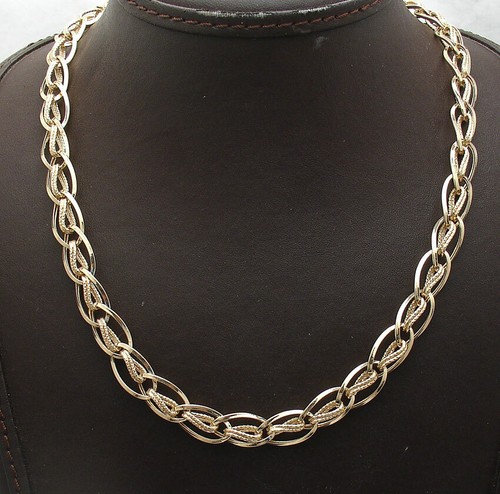 Technibond Diamond Cut Wavy Oval Chain Necklace 14K Yellow Gold Plated ...