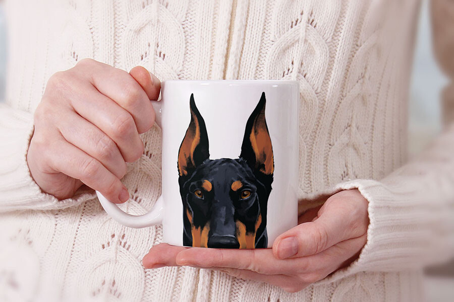 Dog Design Ceramic Travel Mug Home Tea Coffee Cup With Handgrip, 11 OZ ...