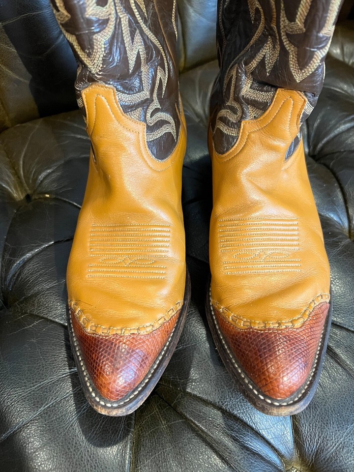 Tony Lama Leather Lizard Wingtip Western Cowboy Boots | eBay