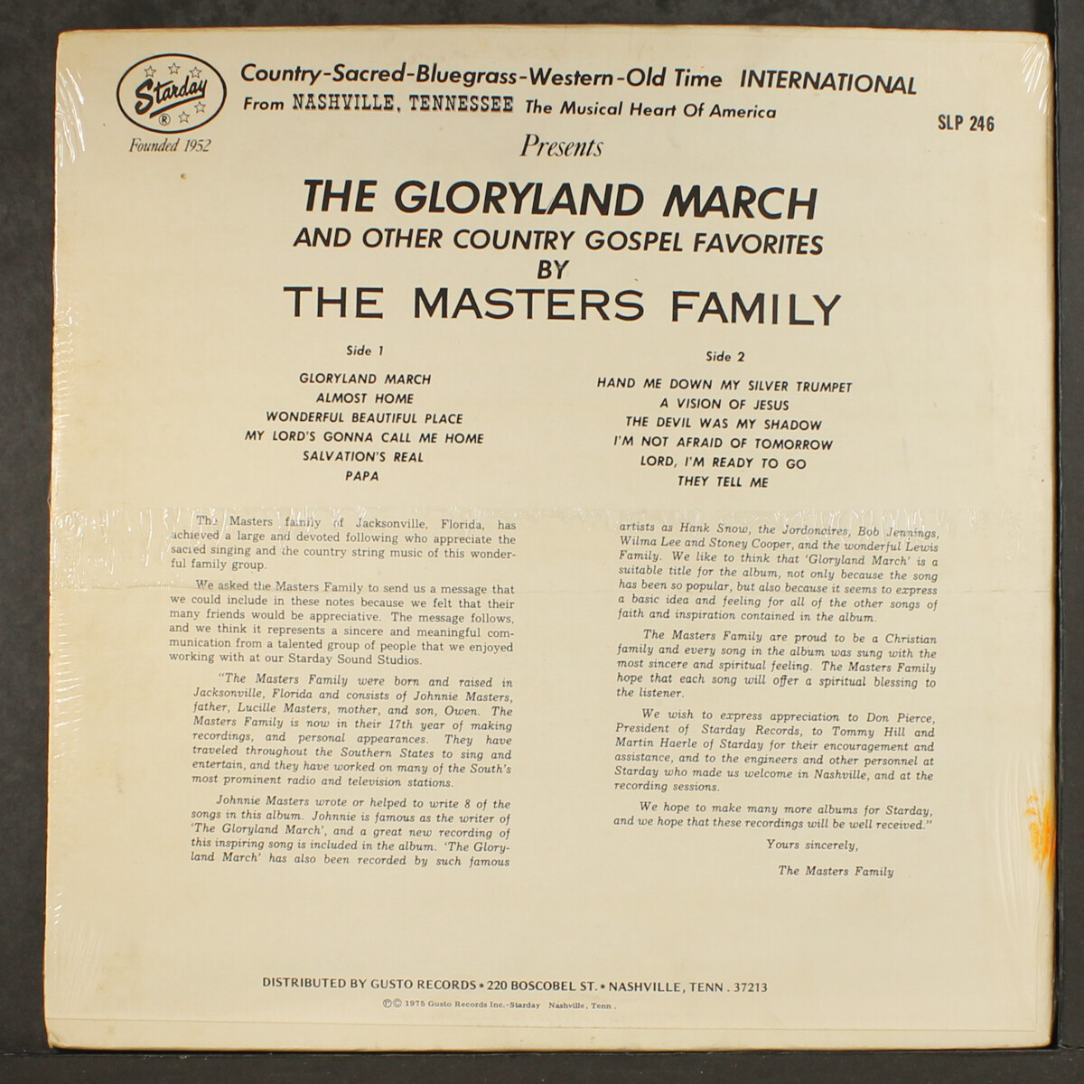MASTERS FAMILY: the gloryland march STARDAY-GUSTO 12" LP 33 RPM Sealed ...