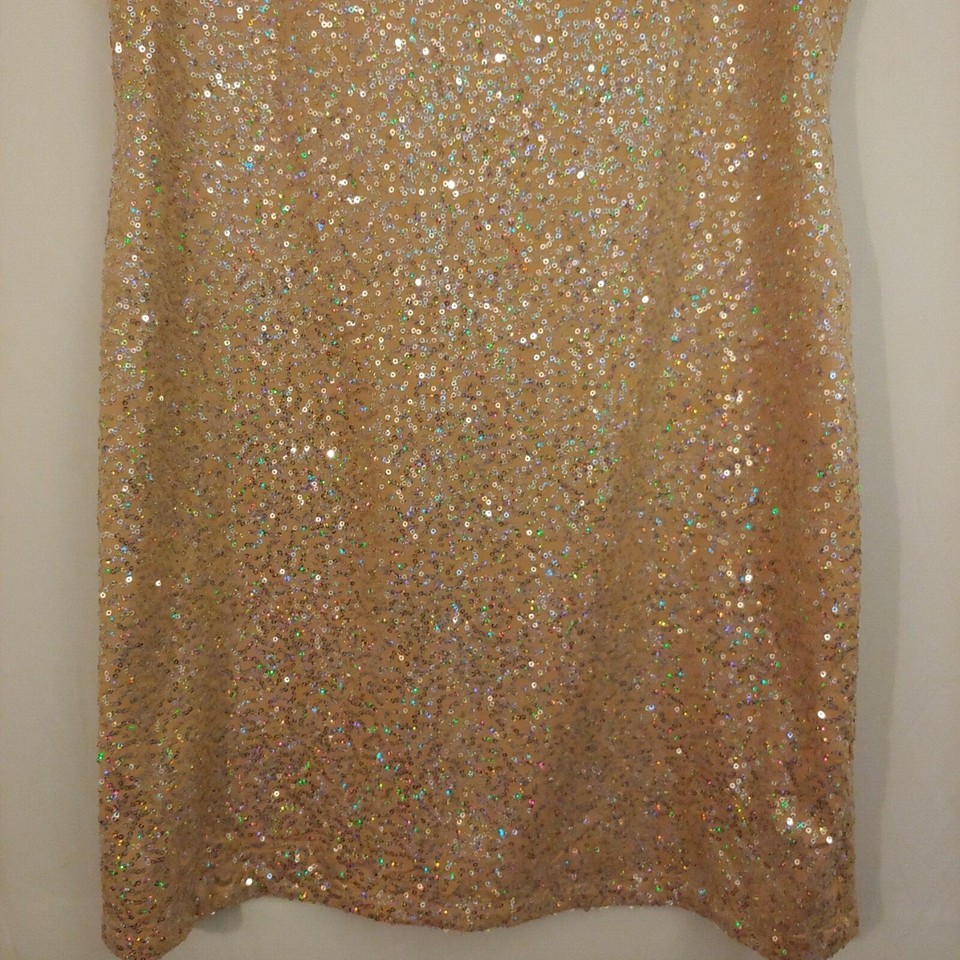 Venus sparkly silver sequin knee length camel color dress XL | eBay