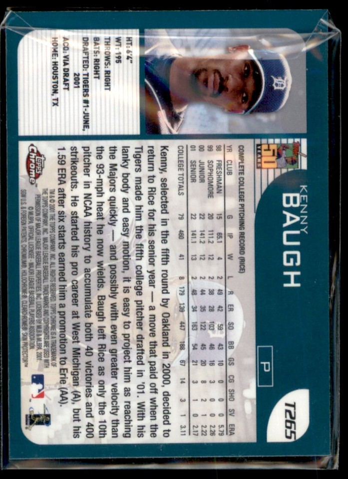 2001 TOPPS TRADED & ROOKIES CHROME KENNY BAUGH DETROIT TIGERS #T265 | eBay