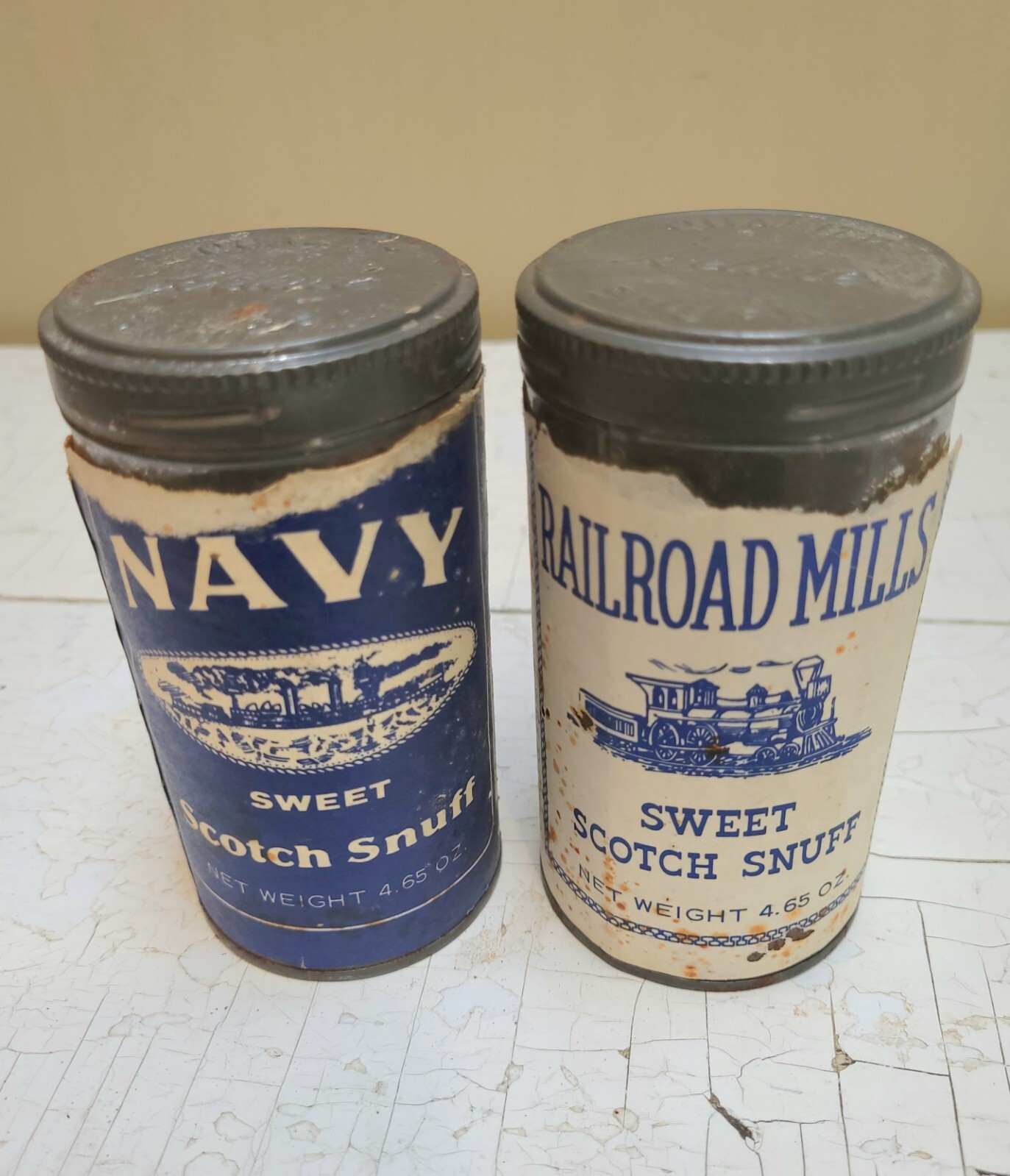Navy and Railroad Mills Sweet Scotch Snuff Tins 4.65 oz. Size, Helme ...