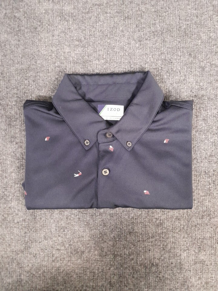 Izod Golf Shirt Mens L Polo Blue Golfer All Over Print Button Preppy ...