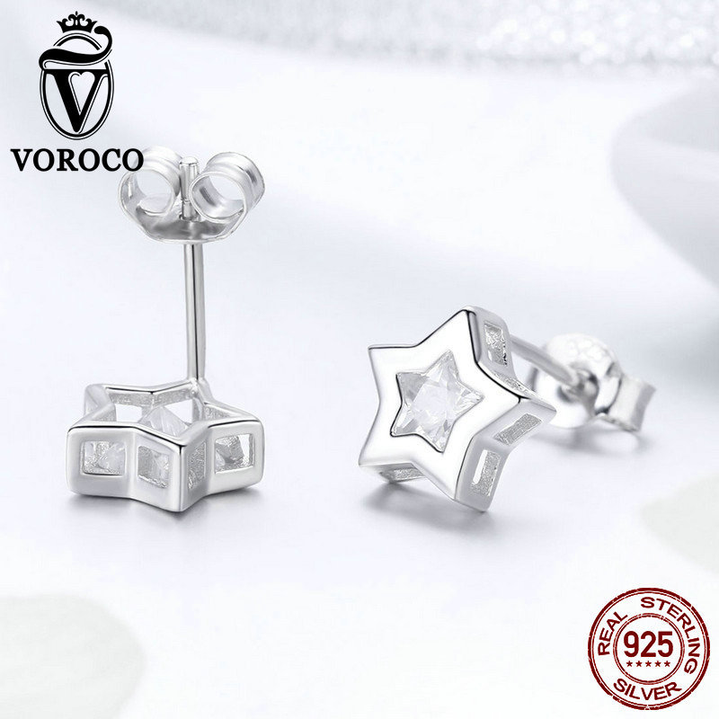 Voroco Xmas 925 Sterling Silver Ear Stud Earrings Star CZ Women ...
