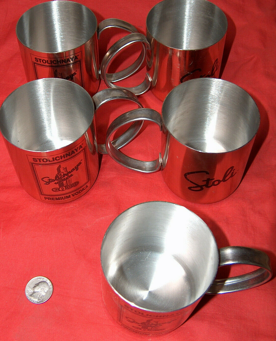 5 Lot Metal STOLI Staolichnaya Premium Vodka Bronze Silver Tone 12oz ...