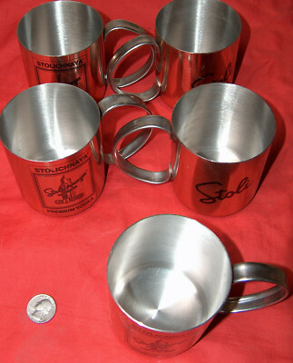 5 Lot Metal STOLI Staolichnaya Premium Vodka Bronze Silver Tone 12oz ...