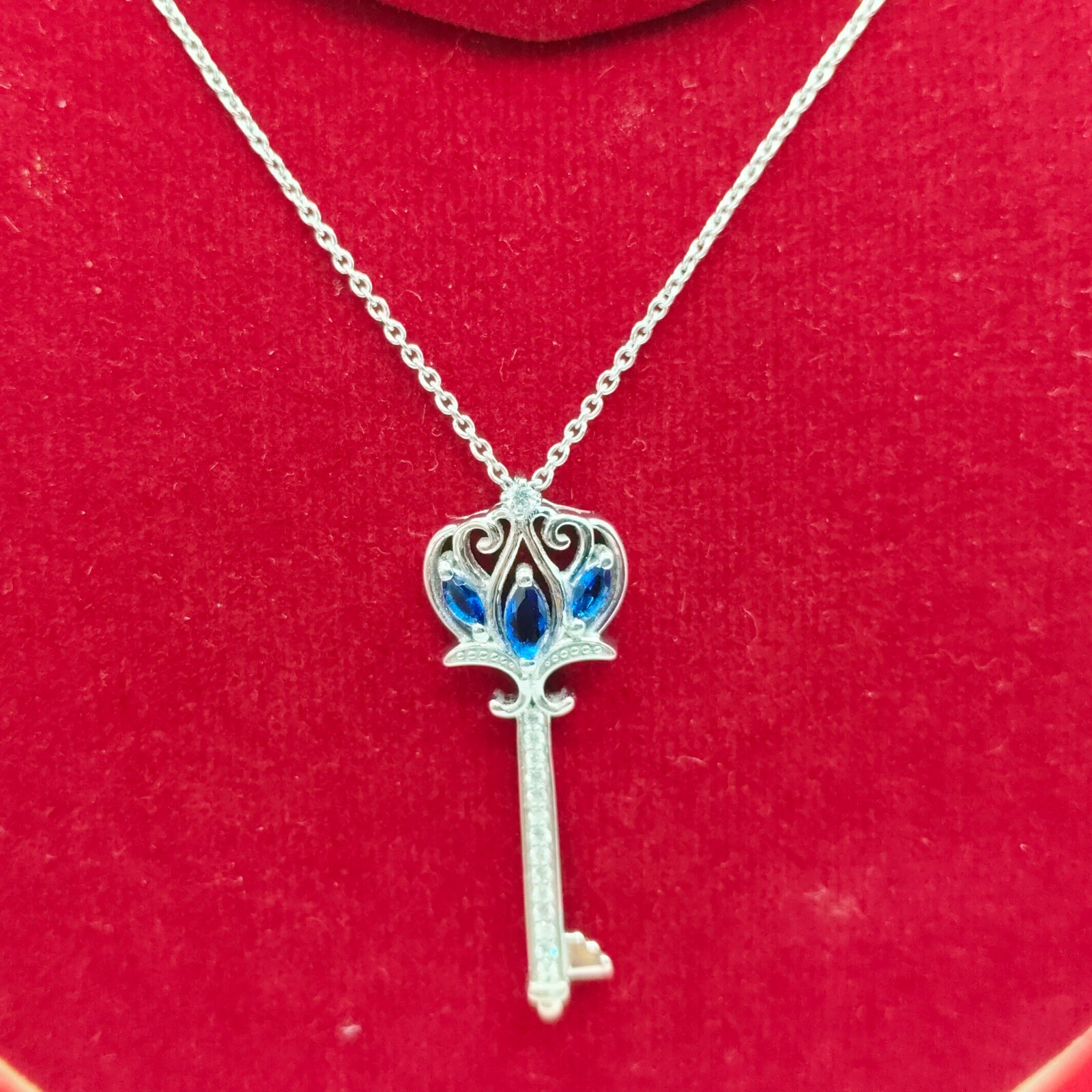 0.50Ct Lab-Created Sapphire & Diamond Key Pendant Necklace 14K White Gold Plated | eBay