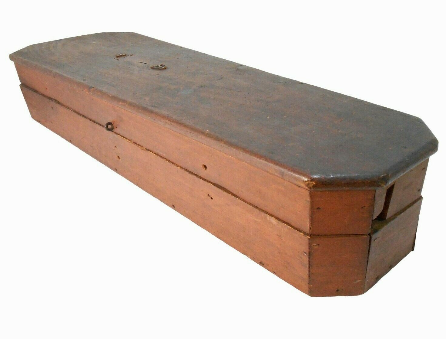 RARE EARLY-MID 19TH C ANTIQUE RED PNTD WOOD VIOLIN COFFIN CASE, INK DOG ...