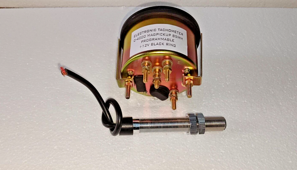 85mm Magnetic pickup Sensor Driven Tachometer 0-4000 RPM Black Bezel ...