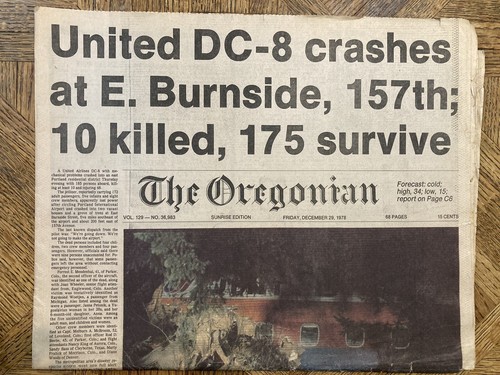 United DC-8 Crashes - Historic Newspaper - The Oregonian- December 29 ...