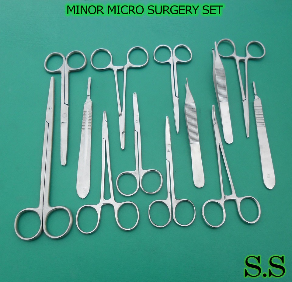 13 PC O.R GRADE MINOR MICRO SURGERY SUTURE STUDENT SURGICAL SET KIT ...