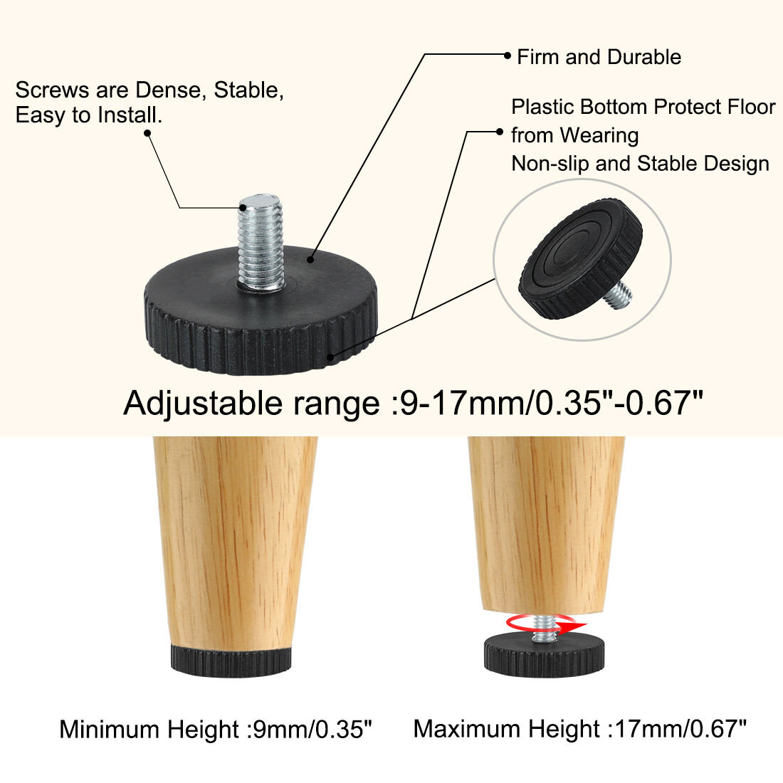 M8 x 15 x 40mm Leveling Feet Adjustable Leveler for House Cabinet Leg ...
