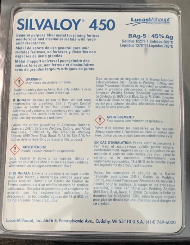 98004 Lucas Milhaupt Silvaloy 450, 45 % Silver Solder, (5 Ounce Brazing ...