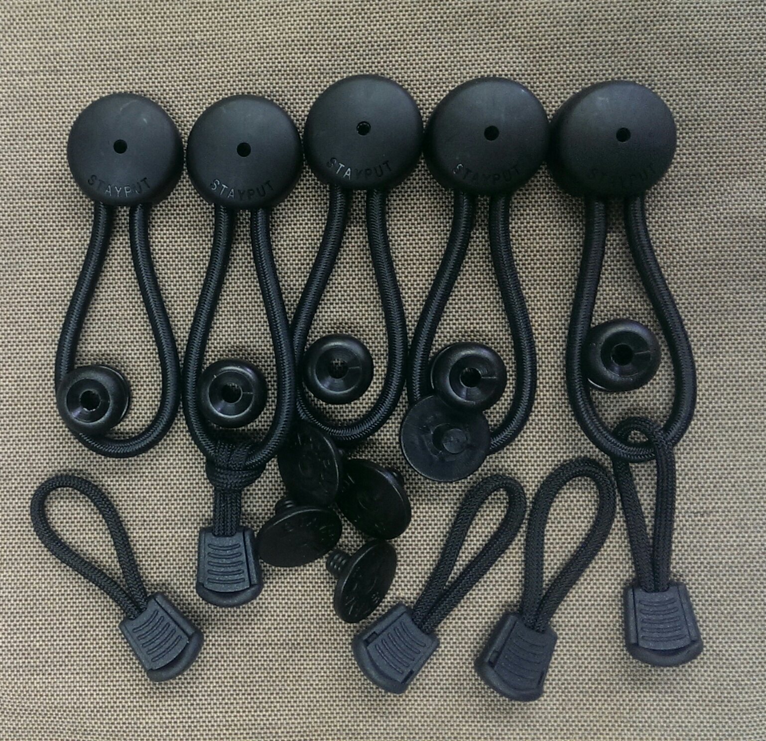 10 BLACK STAYPUT Bungee Shock Cord Clip Loops Boat Truck Tarp w/ knob ...