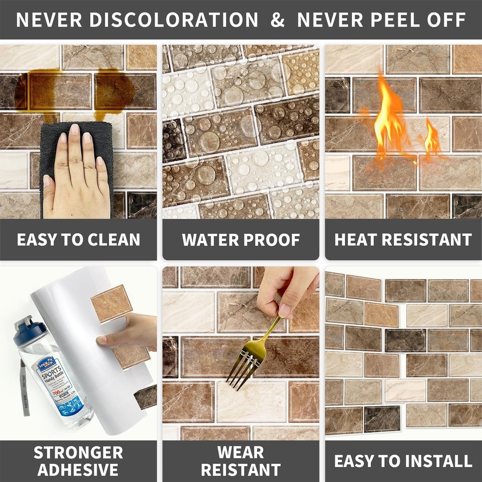 10sheet Stick On Backsplash For Kitchen12"x12" Peel And Stick Self ...