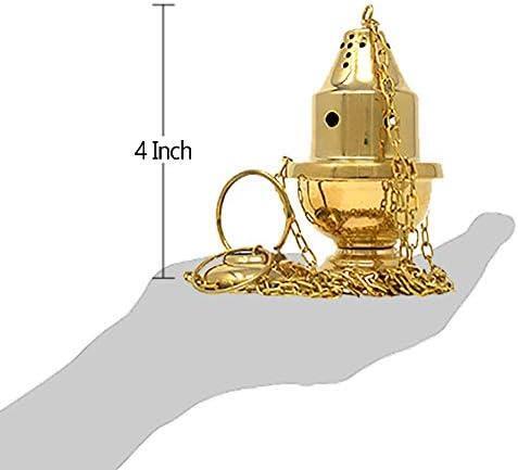 Petite Polished Brass Chain Hanging Vented Censer With Spoon Set For ...