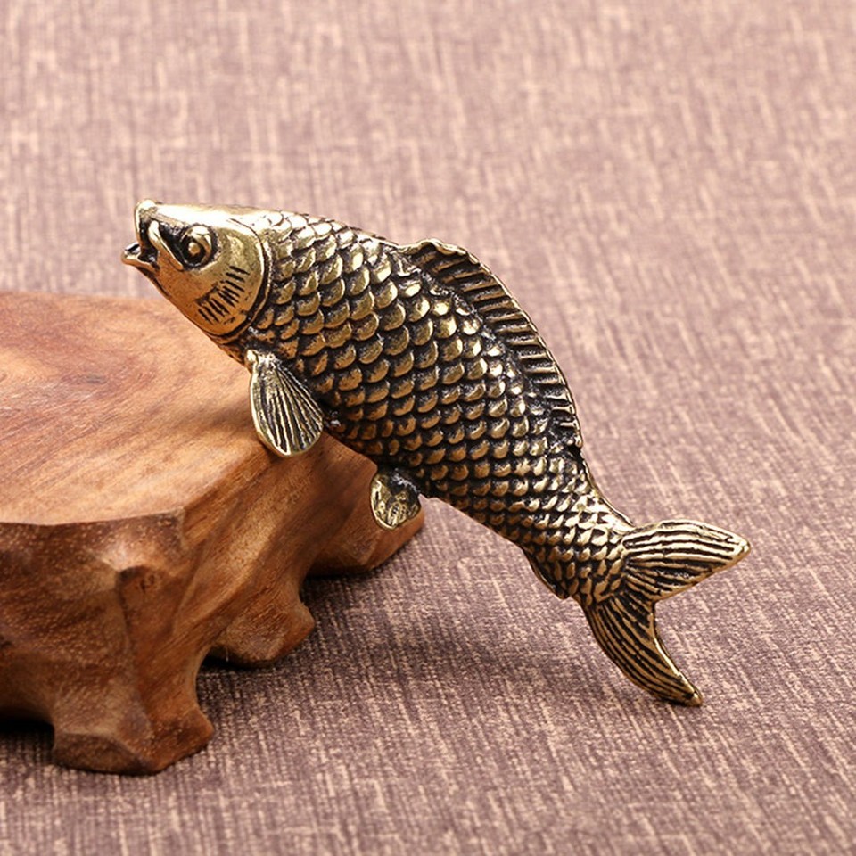 Copper Koi Ornament Chinese Brass Tabletop Carp Adornment Fish Decor ...