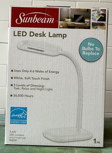 Sunbeam LED Desk Lamp, NEW, 36,000 Hours, 3 Light Settings, Black | eBay