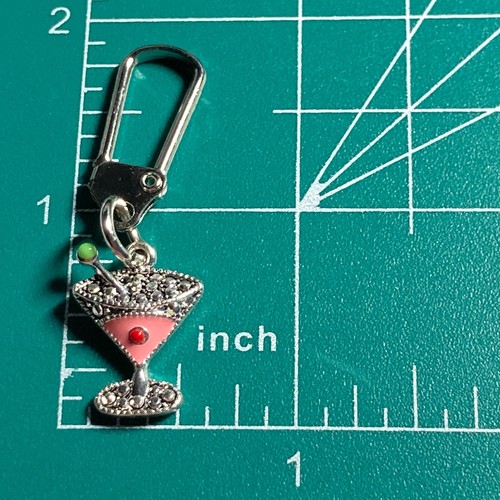Martini Cocktail Drink Cup Glass Charm Zipper Pull Purse Bag Pink ...