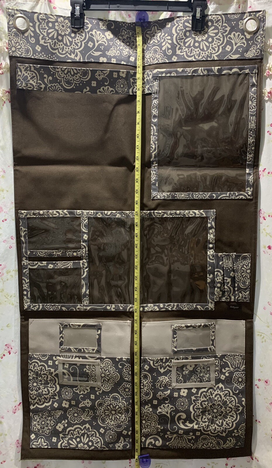 Thirty One 31 Hang Up Home Wall Organizer Brown Gray Grey Floral ...