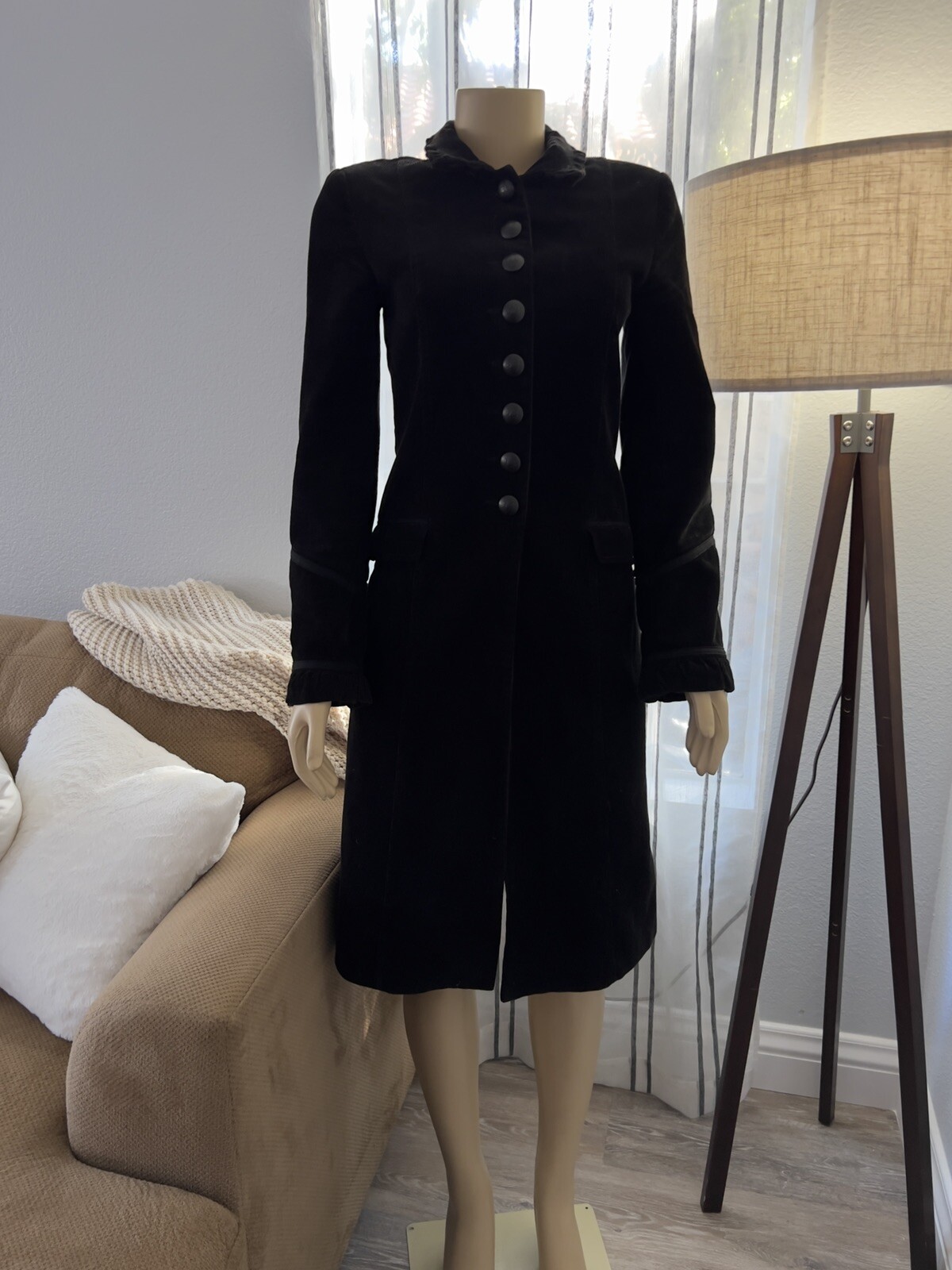 Zara Black Corduroy Button Trench Coat Size S Small F… - Gem