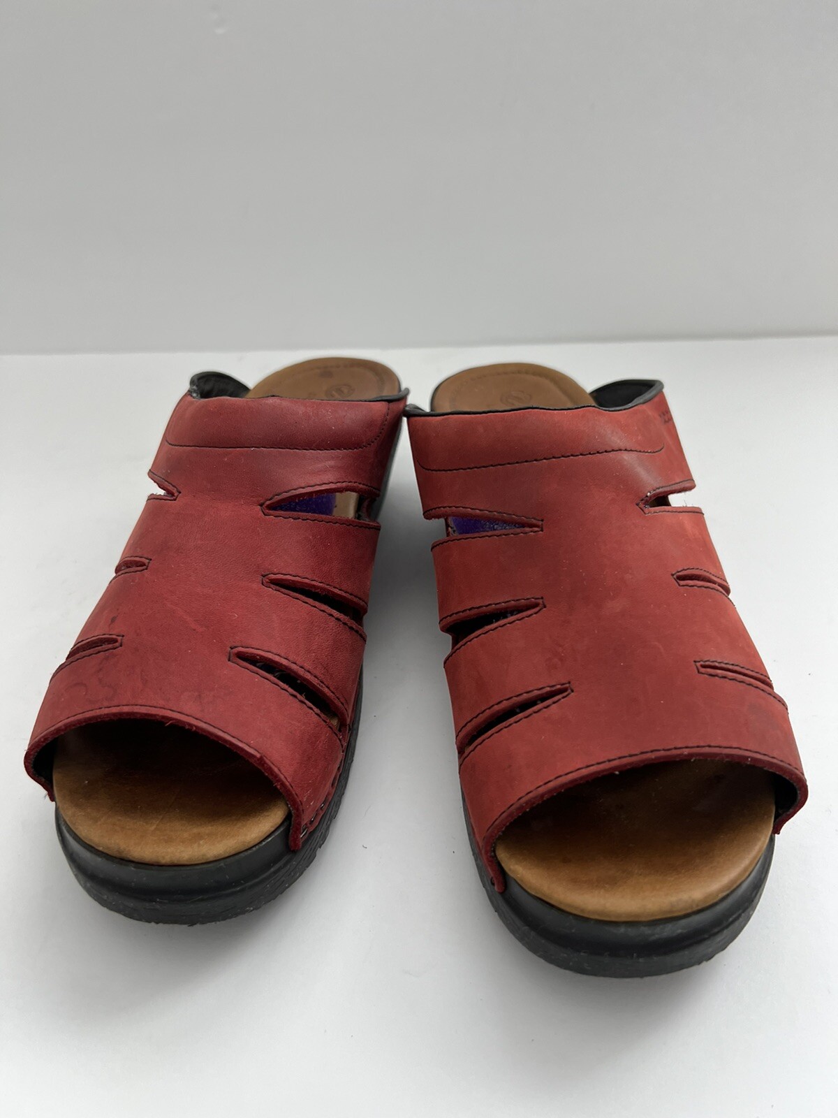 Ecco Red Leather Danish Design Slide Wedge Sandals Si… - Gem