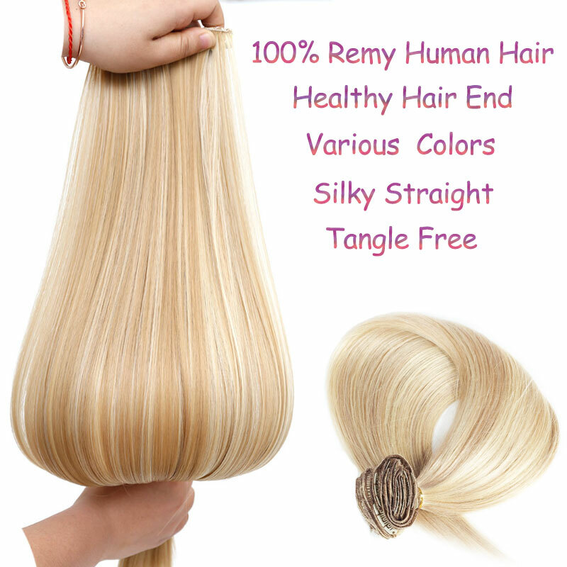 Seamless 100% Human Hair Extensions Clip In Real Remy Hair Piece Full ...