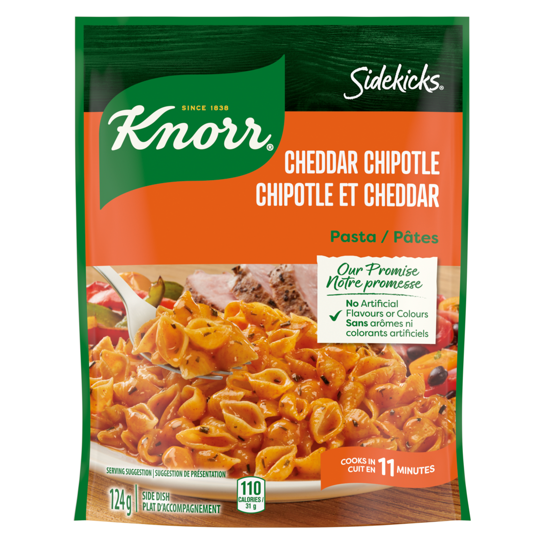 12 Pouches of Knorr Sidekicks Cheddar Chipotle Pasta Side Dish 124g ...