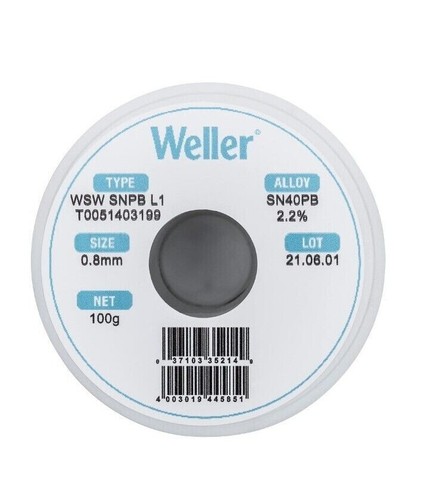 Weller WSW SnPb (T0051403199) Solder Wire, Dia: 0.8 mm / 0.039 in, Wt ...