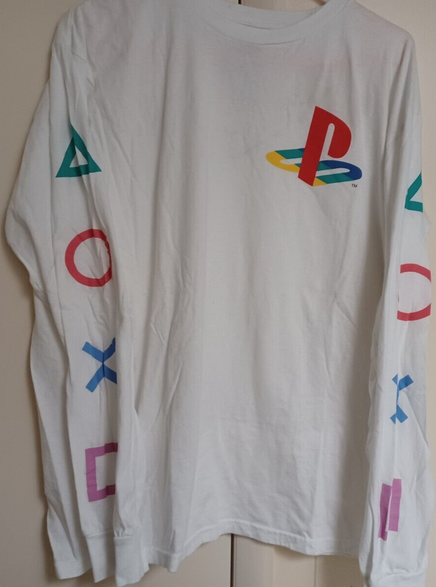 PlayStation Mens Controller Symbols Long Sleeve White… - Gem