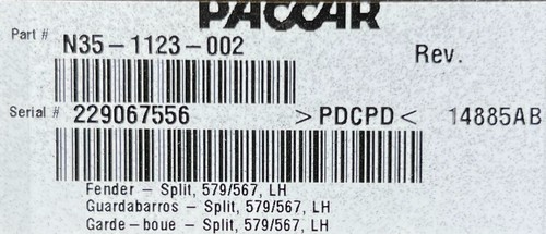 N35-1123-002 Genuine Paccar Fender Split LH/S OEM - New | eBay