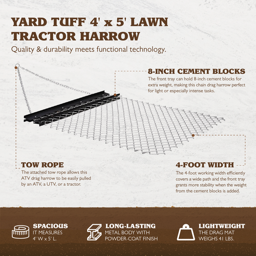 Yard Tuff 5x4ft Steel Durable Chain Rake Field Leveling ATV Harrow ...