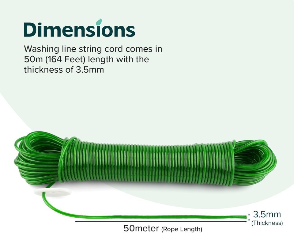 30 / 50m Washing Line Rope Steel Core PVC Heavy Duty Clothes Lines For ...