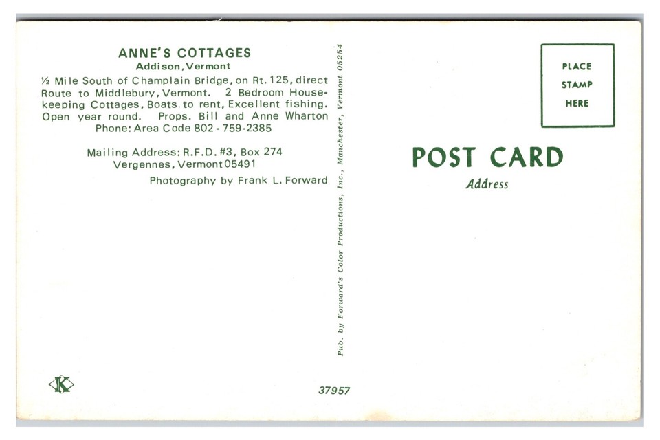 Vintage 1950s- Anne's Cottages, Addison, Vermont, Postcard (UnPosted ...