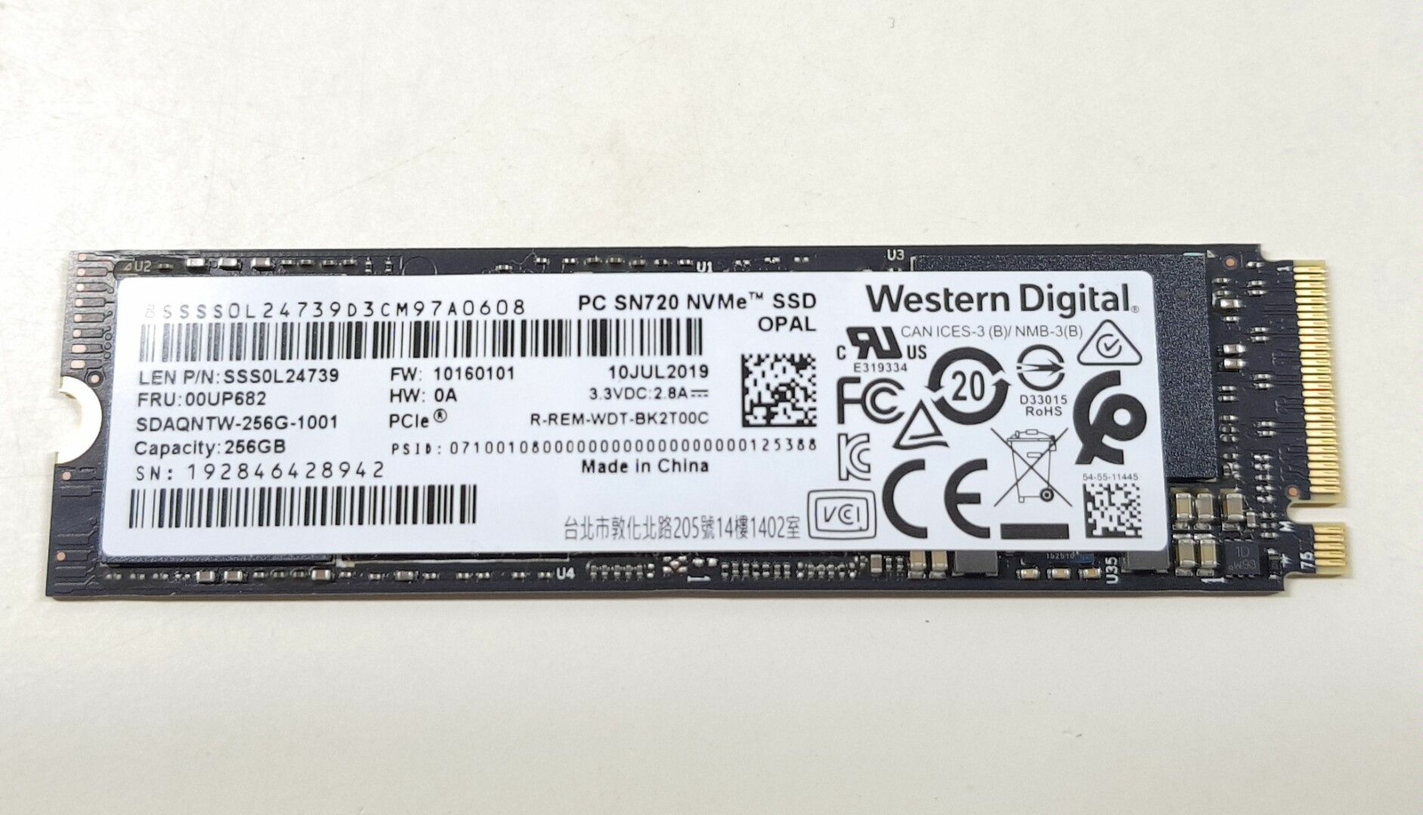 WD 256GB SN720 NVMe Solid State Drive SSD 00UP682 SDAQNTW-256G-1001 for ...