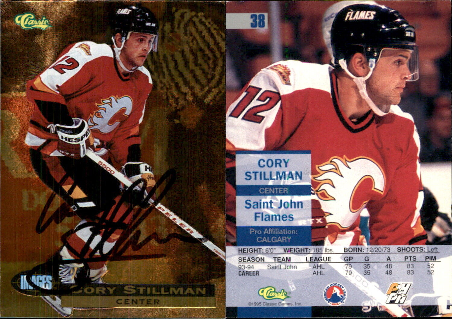 Cory Stillman Signed 1995 Classic Images #38 Card St. John Flames Auto ...