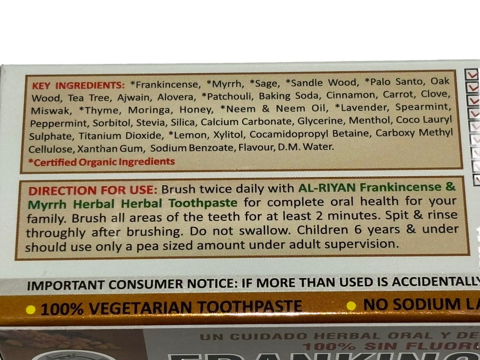 6 Tubes, FRANKINCENSE Herbal & Natural Toothpaste By AL-RIYAN, 7.5 oz ...