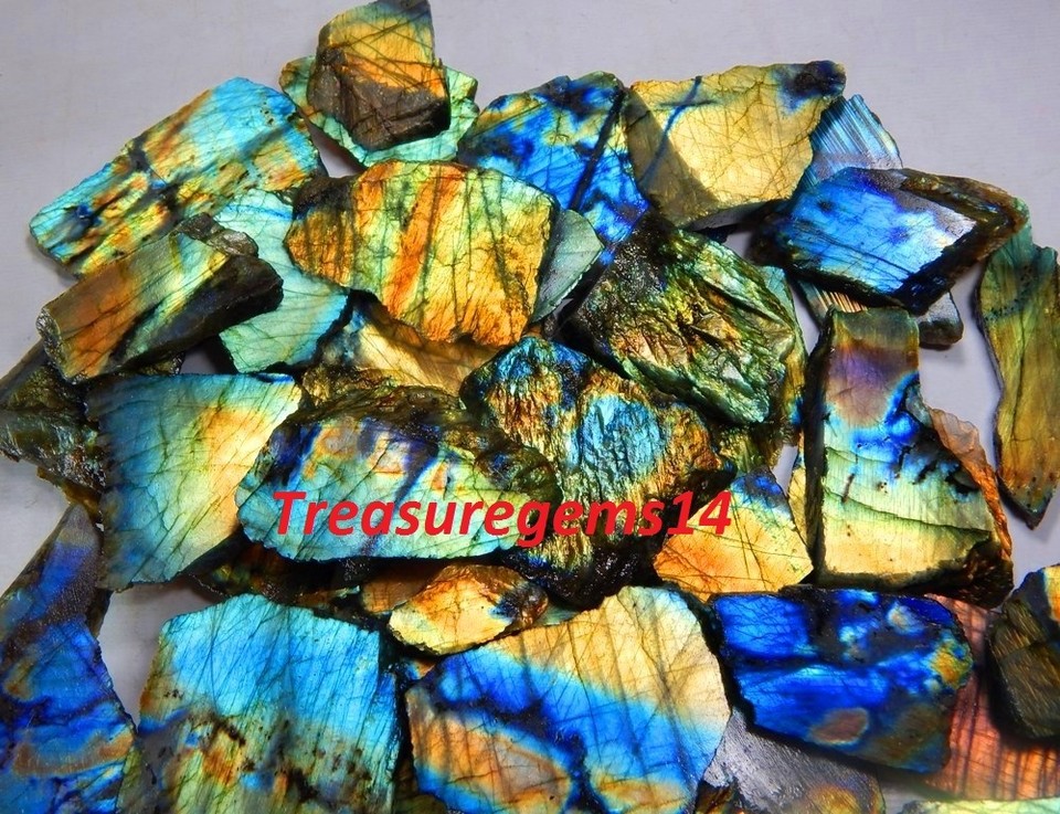 1260 CT NATURAL MULTI FIRE LABRADORITE SPECTROLITE ROCK ROUGH TILE SLAB ...