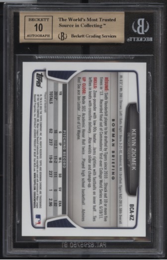 Kevin Ziomek 2013 Bowman Chrome Auto BGS 10/10 - Detroit Tigers SP ...