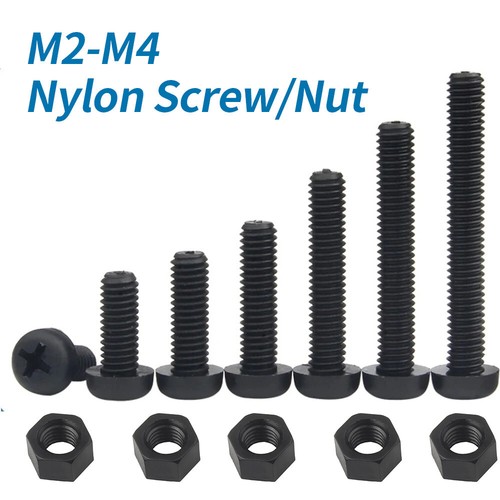 Black Plastic Nylon Cross Round Pan Phillips Head Screw Bolt Hex Nut M2 ...