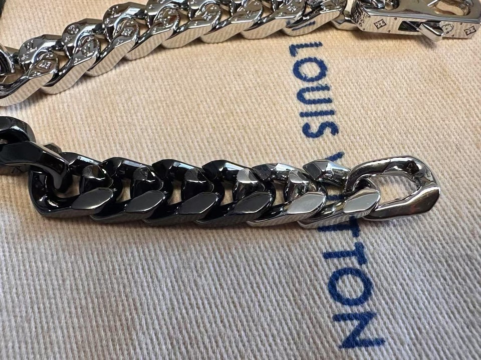 Louis Vuitton Monogram Canvas Silver Tone 8.5" LV Pin Bracelet | eBay