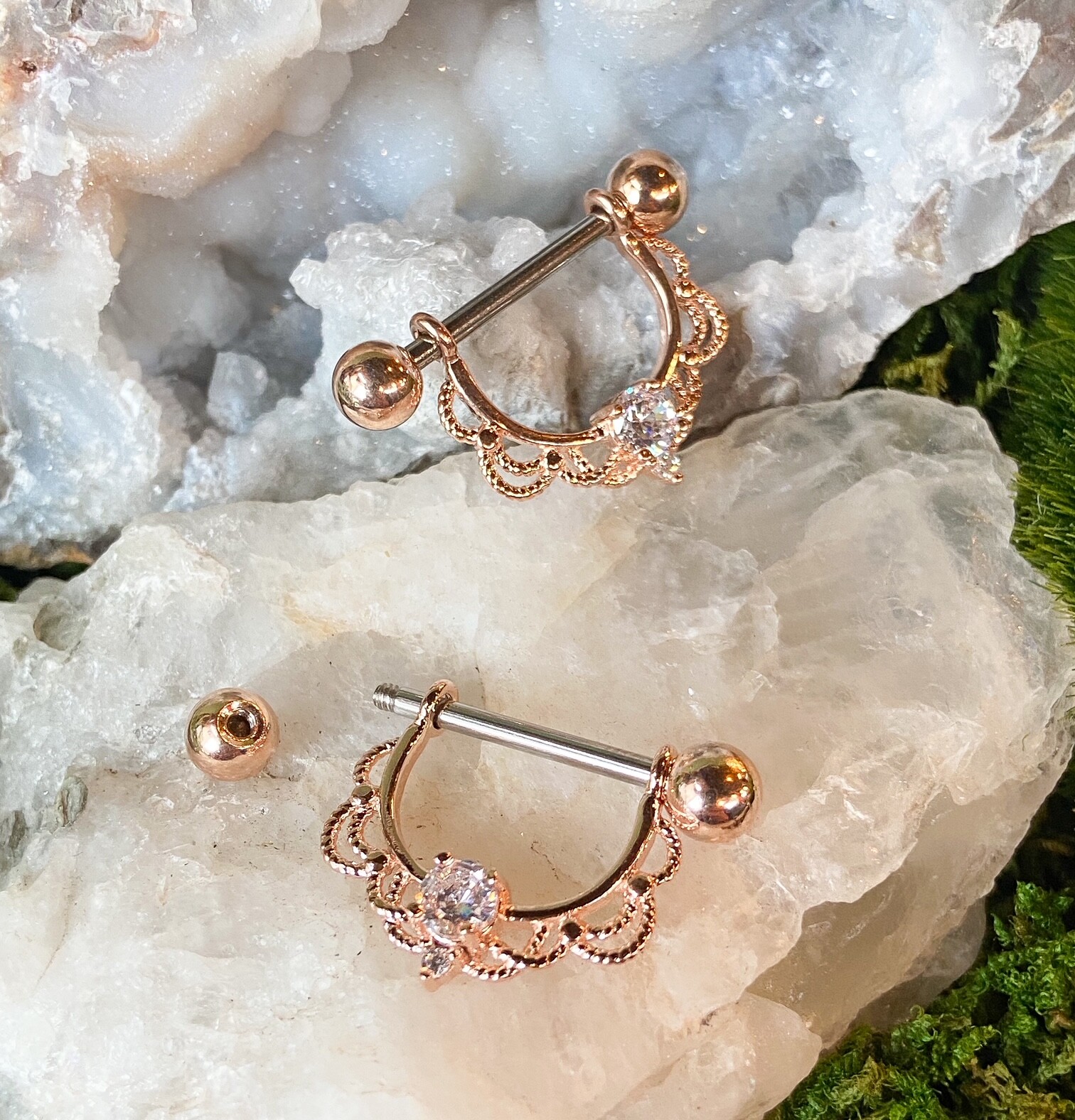 PAIR CZ Center Lacey Filigree Drop Nipple Shields Rings Body Jewelry | eBay