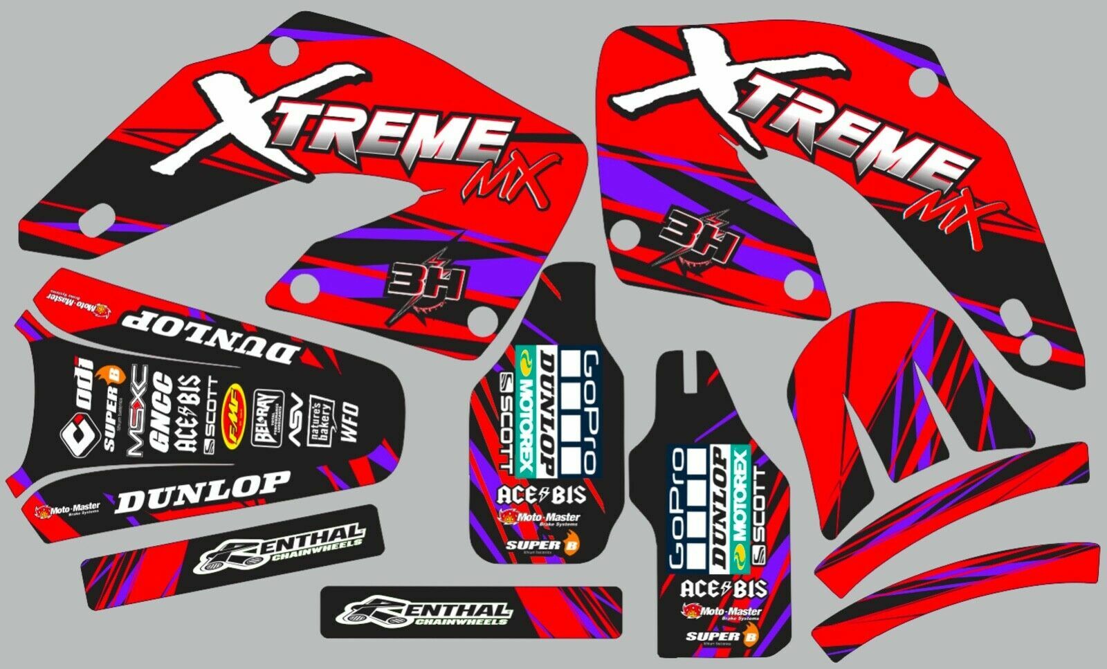 Red Purple Graphic Kit for 2000-2001 Honda CR250 CR 250 CR125 125 ...