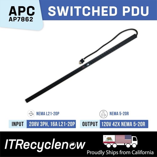 APC AP7862 Metered Rack PDU Zero U 5.7kW L21-20P 208V 3P 42x 5-20R 120V ...