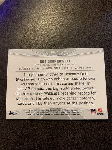 2010 Topps Prime Rob Gronkowski Rookie RC #PR-13 Patriots | eBay